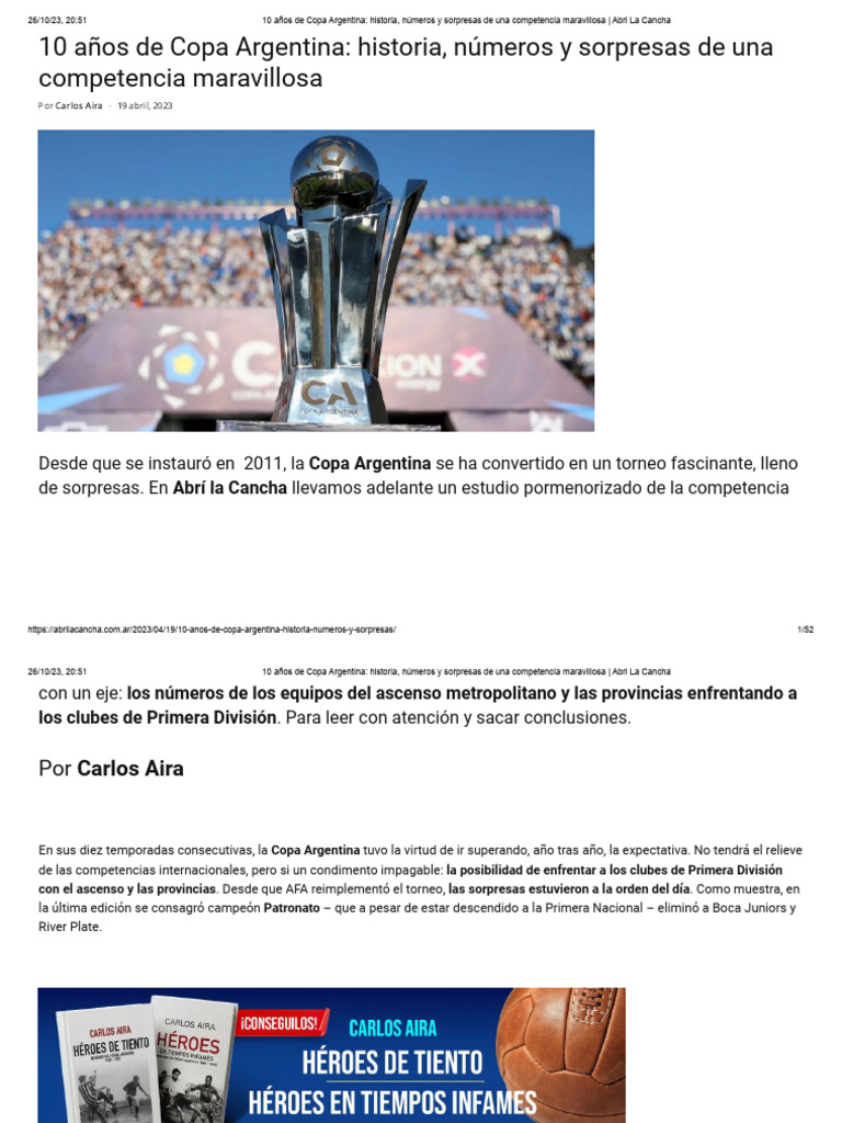 10 Años de Copa Argentina - Historia, Números y Sorpresas de Una Competencia Maravillosa - Abri ...