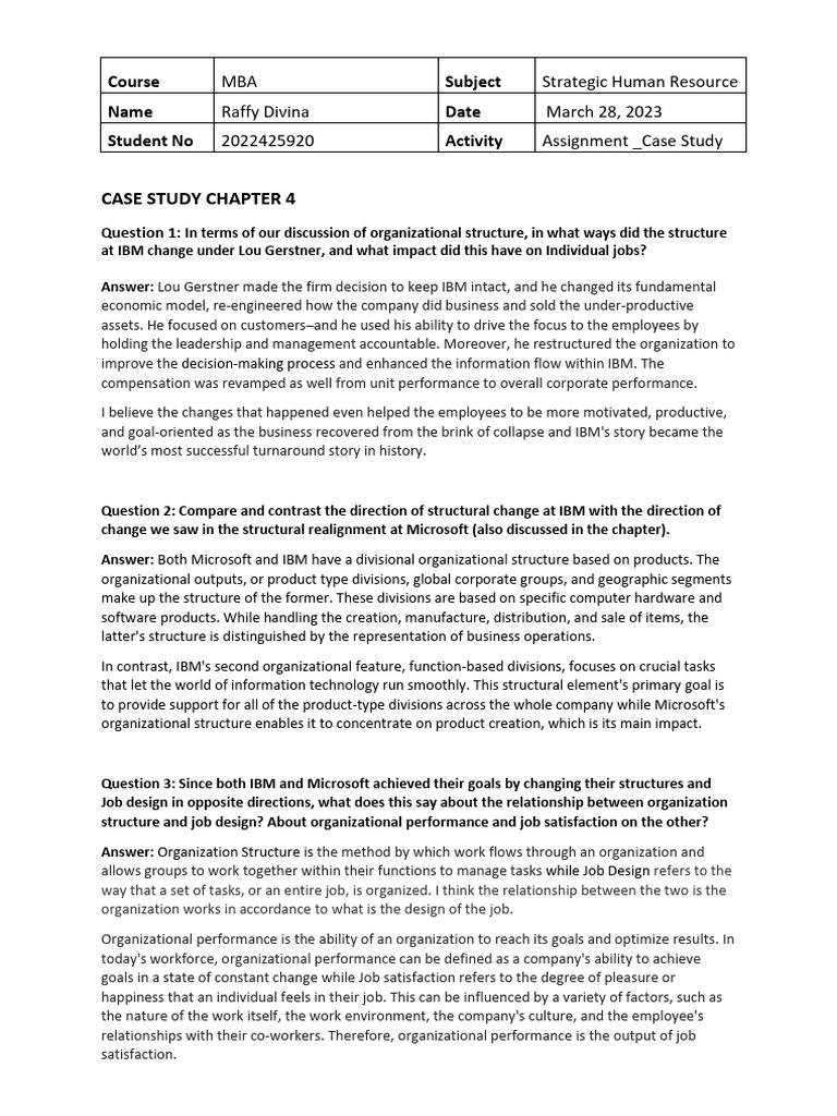 Case Study - Human Resource | PDF | Job Satisfaction | Goal