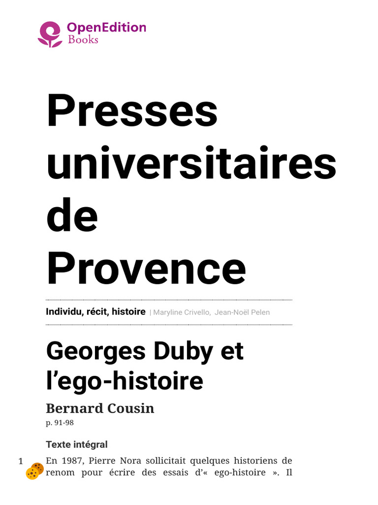 Ego-histoire de Georges Duby | PDF