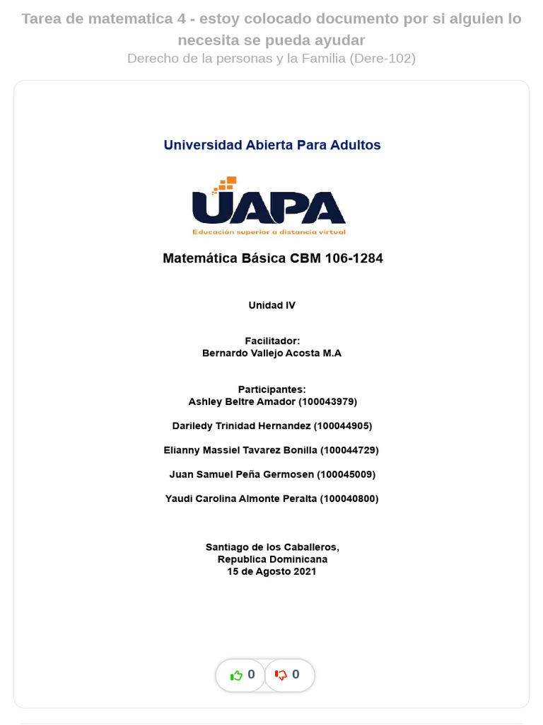 Tarea de Matematica 4 Estoy Colocado Documento Por Si Alguien Lo Necesita Se Pueda Ayudar ...