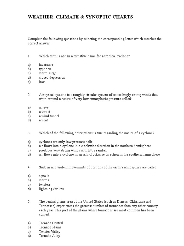 09 Weather, Climate & Synoptic Charts | PDF | Cloud | Wound