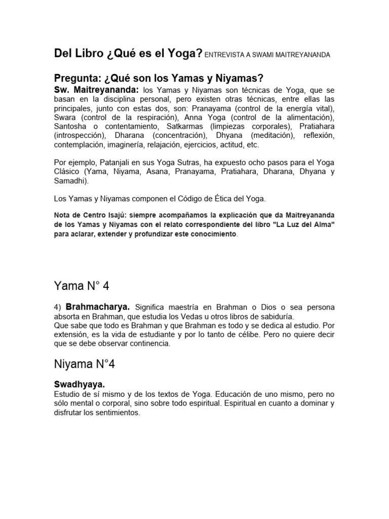Cuarto Yama y Niyama | PDF | Yoga | Pensamiento