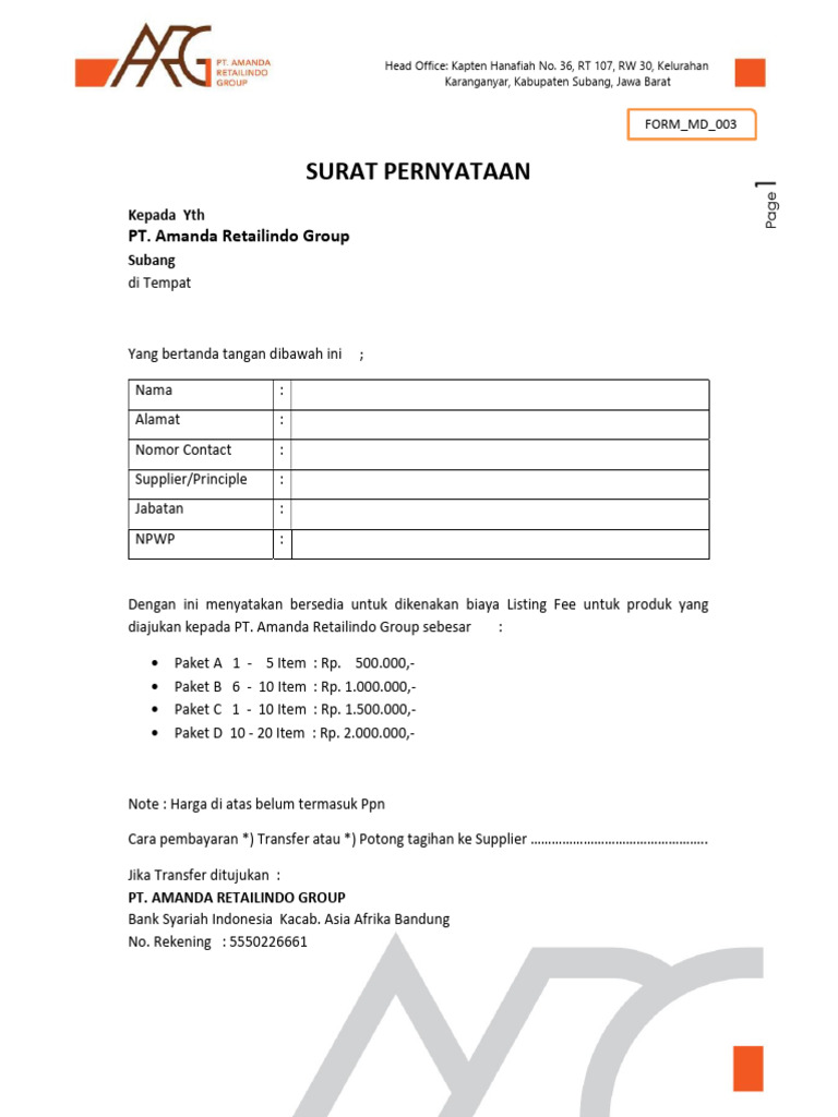 Form Listing Fee | PDF