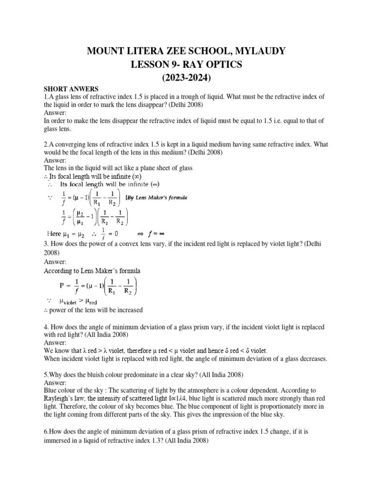ray optics | PDF | Refractive Index | Refraction