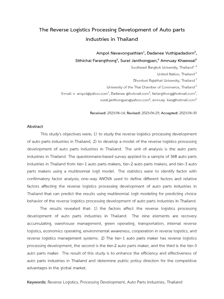 21-The Reverse Logistics Processing Development of Auto Parts ...