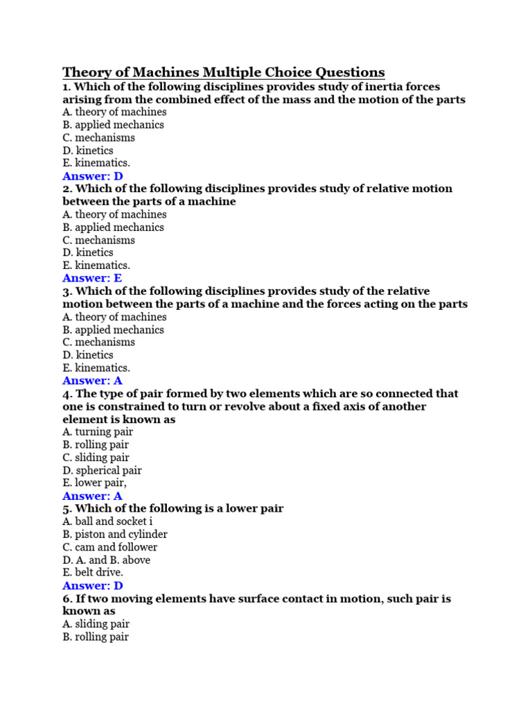 Theory of Machines MCQ Review | PDF | Gear | Belt (Mechanical)