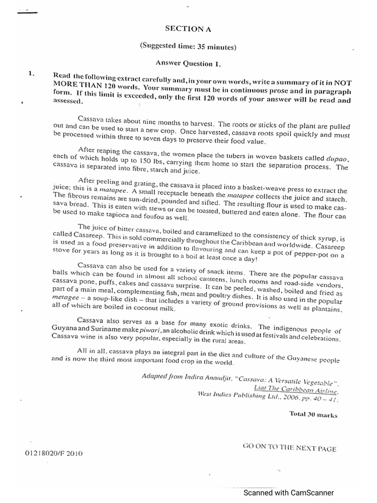 Cassava (Summary Writing Sample) | PDF