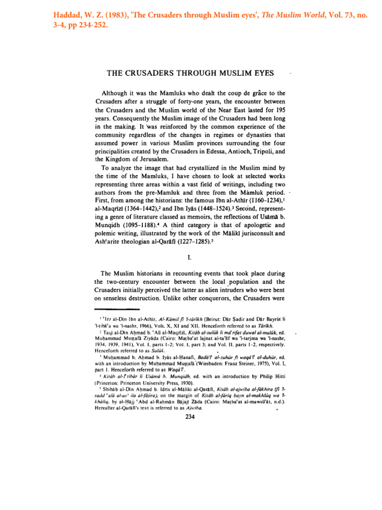 The Crusaders Through Muslim Eyes | PDF