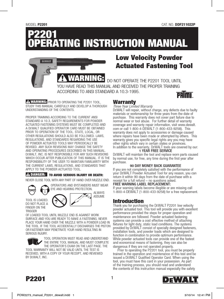 P2201 Operating Instruction Manual: Low Velocity Powder Actuated ...