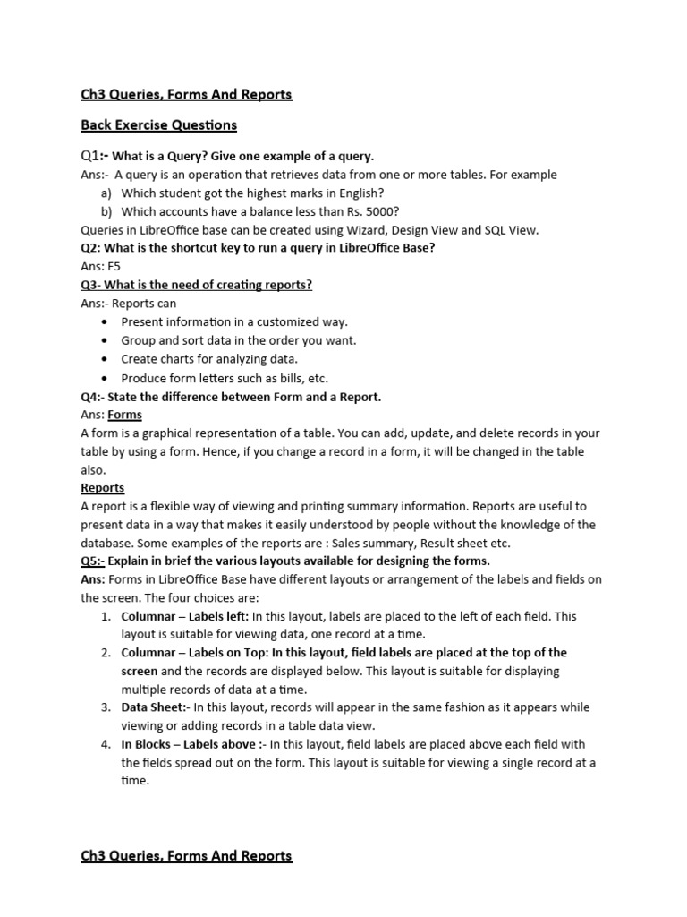 ch3 Queries, Forms and Reports | PDF | Databases | Information Retrieval