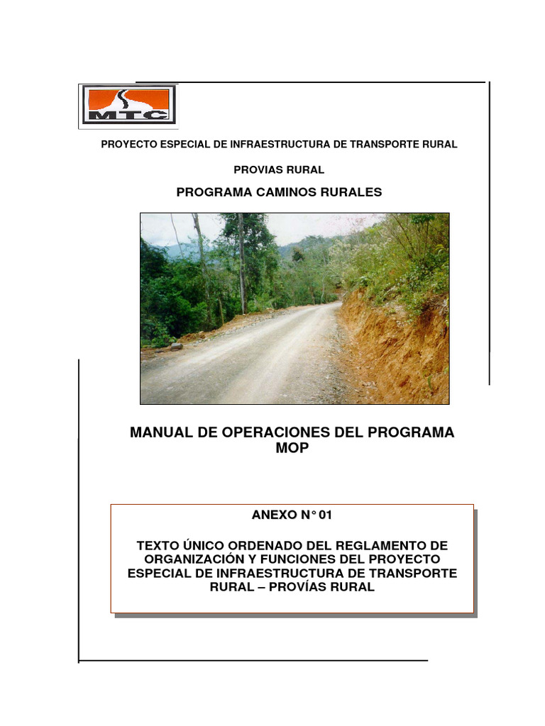 Programa Caminos Rurales: Manual de Operaciones Del Programa MOP | PDF