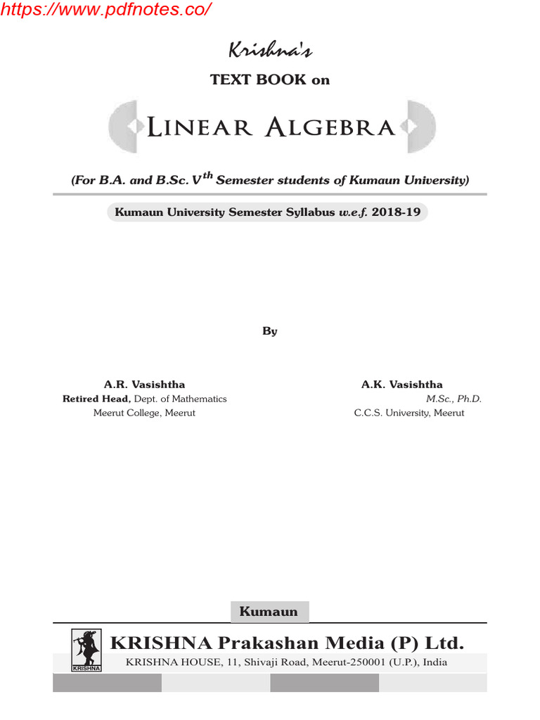 Linear Algebra by A.R. Vasishtha | PDF | Eigenvalues And Eigenvectors ...