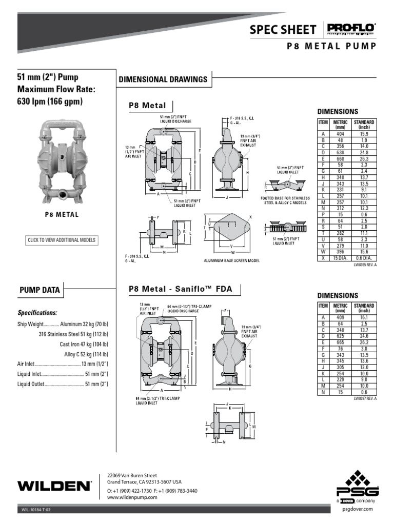 P8-Metal-Spec-Sheet WILDEN PUMPS | PDF | Metals | Civil Engineering