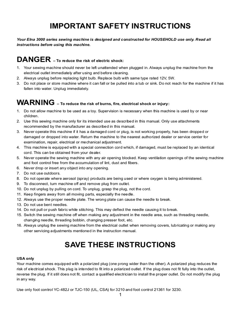 Elna 3210/3230 Sewing Machine Instruction Manual | PDF | Sewing Machine ...