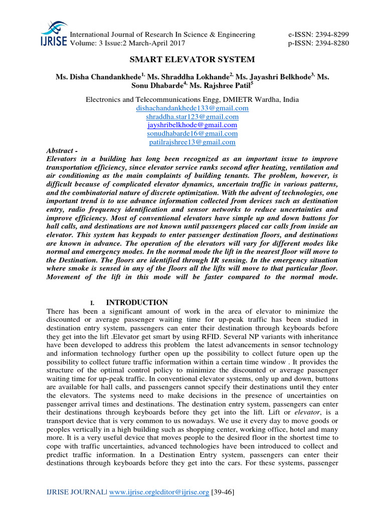 Smart Elevator System | PDF | Infrared | Elevator