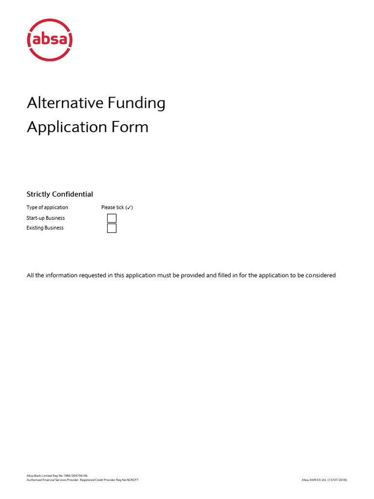 Absa Alternative Funding Application Form | PDF | Loans | Banks