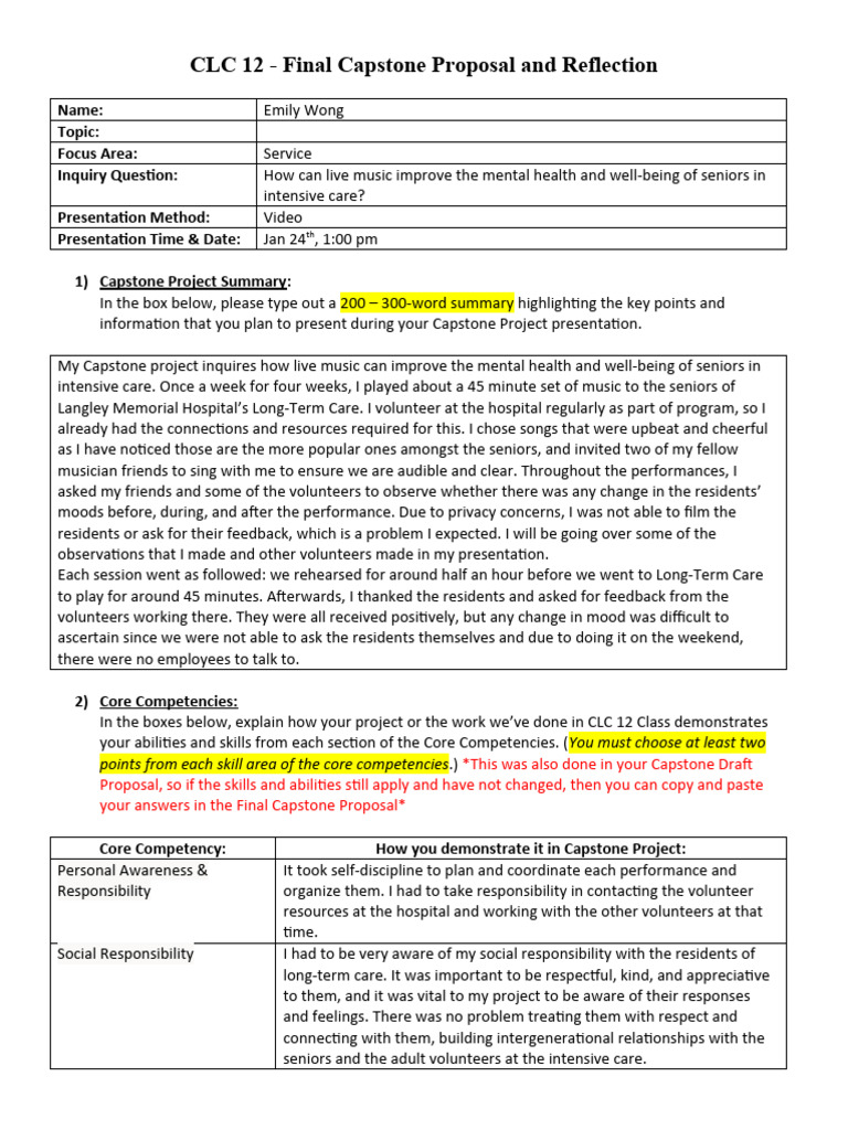 CLC 12 - Final Capstone Proposal and Reflection | PDF | Critical Thinking | Volunteering