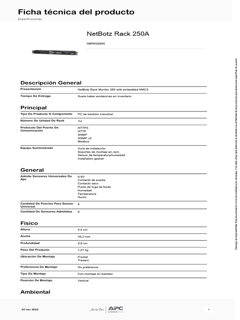 APC NetBotz-200 NBRK0250A | PDF | Telecomunicaciones | Ingeniería ...