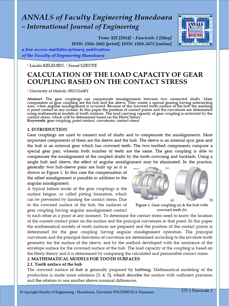 Calculation of The Load Capacity of Gear Coupling Based On The Contact Stress | PDF | Gear ...