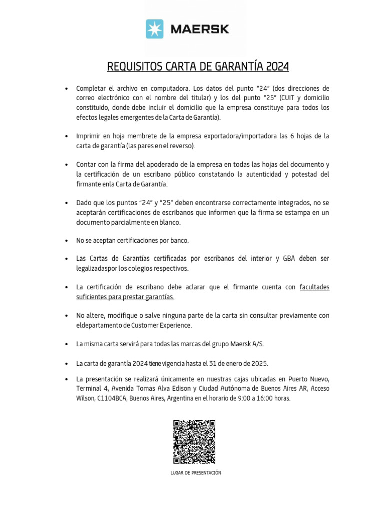 MAERSK Requisitos-Carta-De-Garanta-2024-V1 | PDF