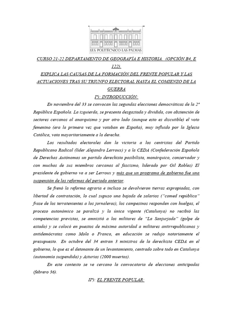 Formación Del Frente Popular | PDF | Gobierno | Teorías políticas