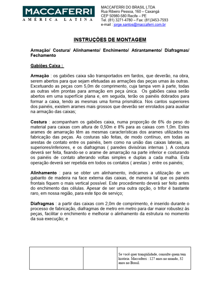 Maccaferri - INSTRUÇÕES DE MONTAGEM - DT - WORD | Download grátis PDF ...