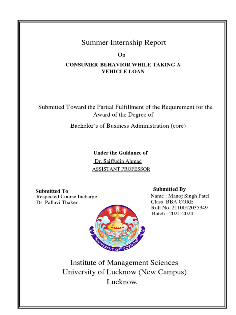 Manoj Internship Report | PDF | Loans | Payments