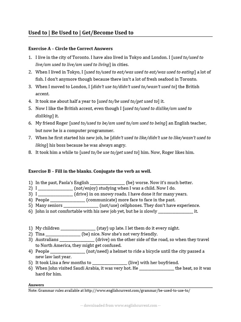 Use To Be Used To Worksheet | PDF