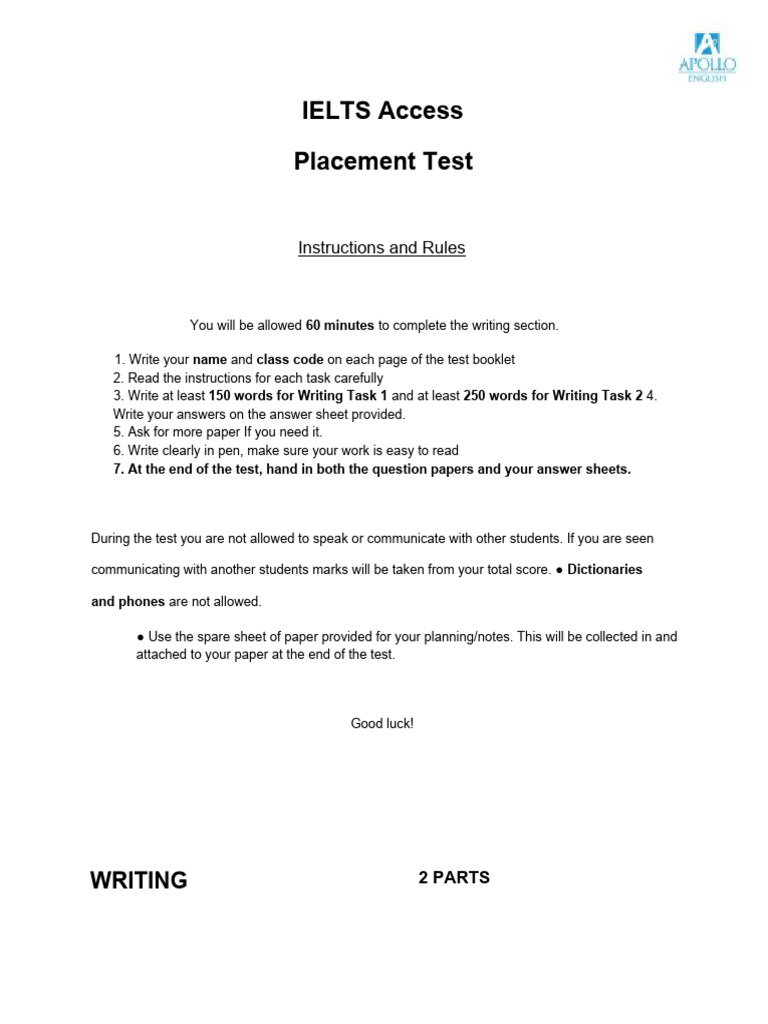 IELTS Access - Writing & Speaking Placement Test | PDF IELTS Access - Writing & Speaking Placement Test | PDF