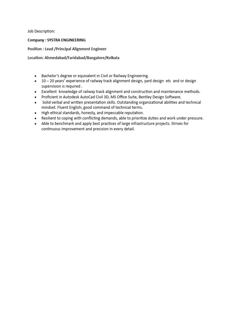 Alignment Engineer Systra Pdf