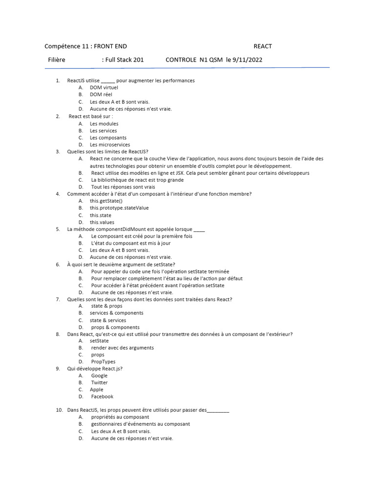 React Js Exam | PDF | Informatique