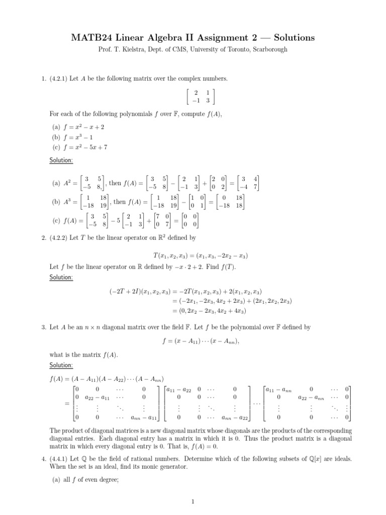 Assignment 2 Solutions | PDF | Matrix (Mathematics) | Matrix Theory