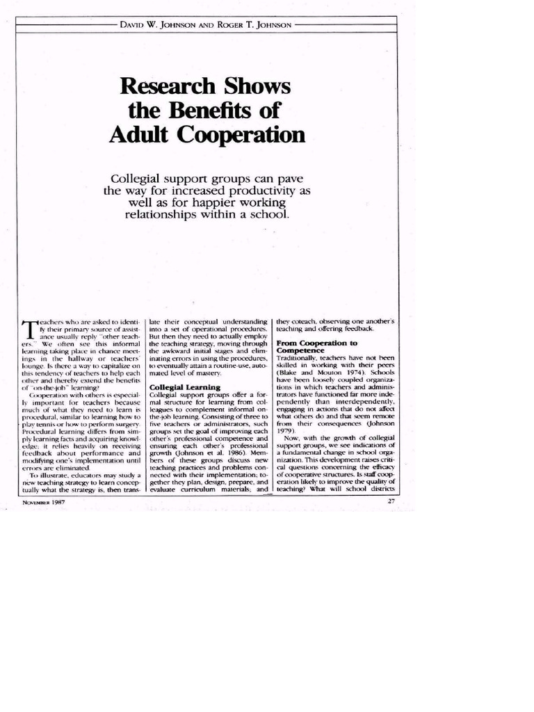 Johnson, D. W., & Johnson, R. T. (1987) - Research Shows The Benefits ...