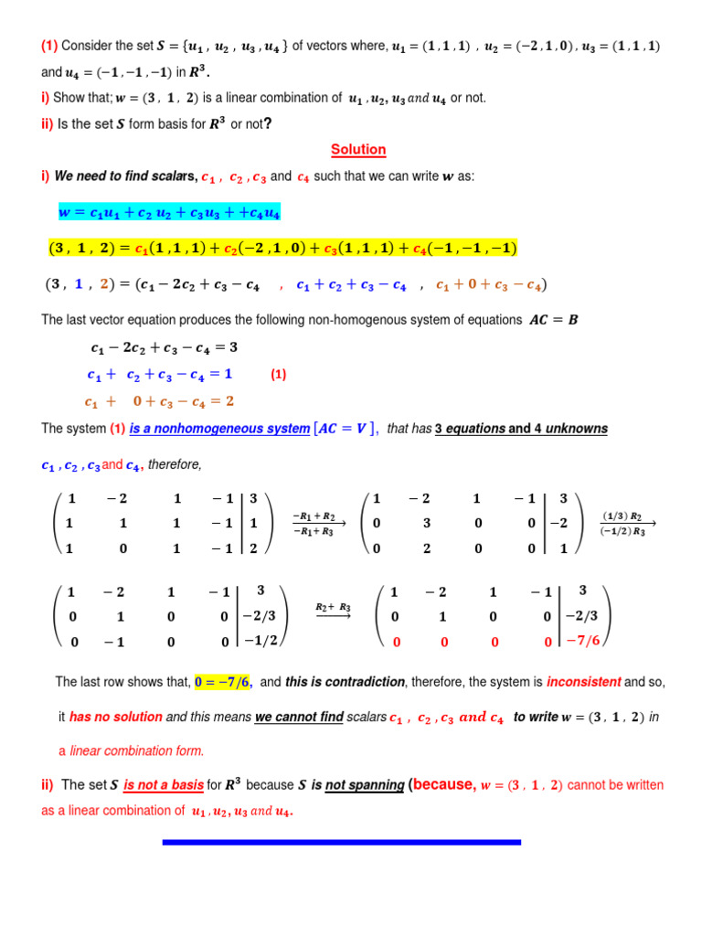 Solved Problems on L.C and basis | PDF | Basis (Linear Algebra ...