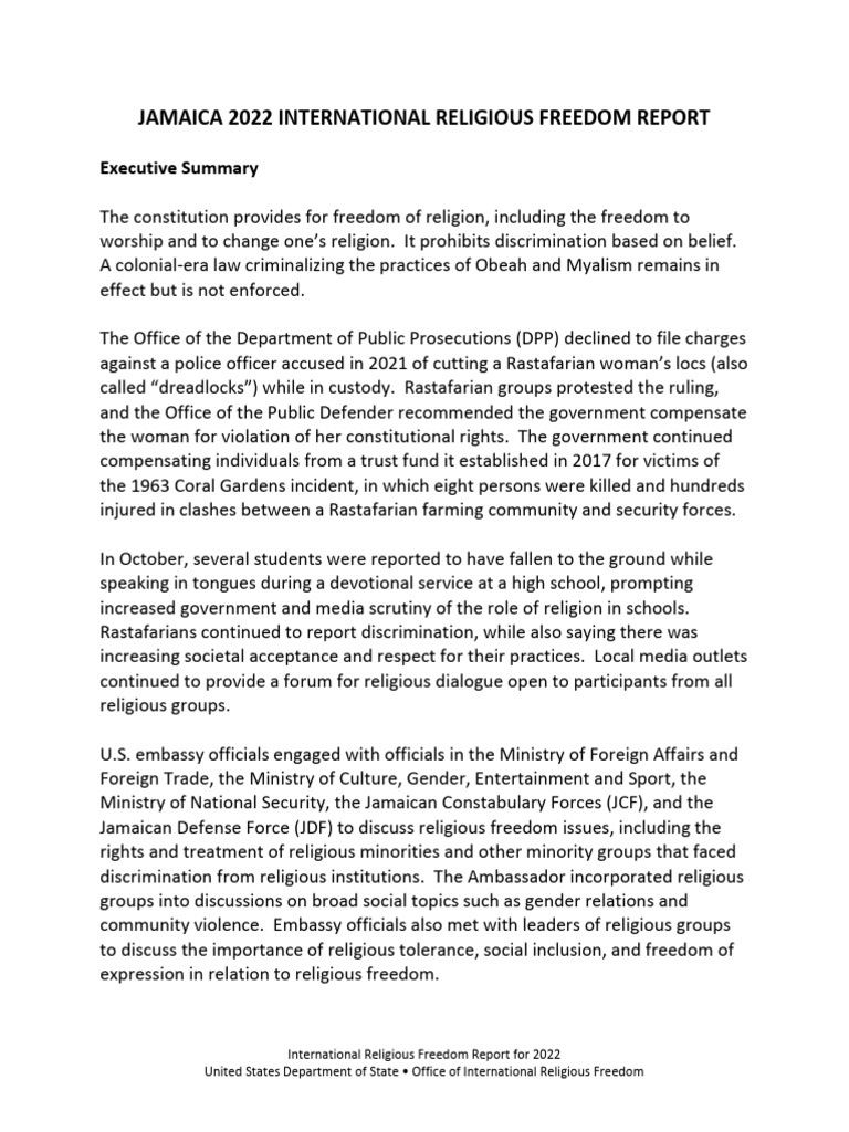 Jamaica 2022 International Religious Freedom Report | PDF | Freedom Of ...