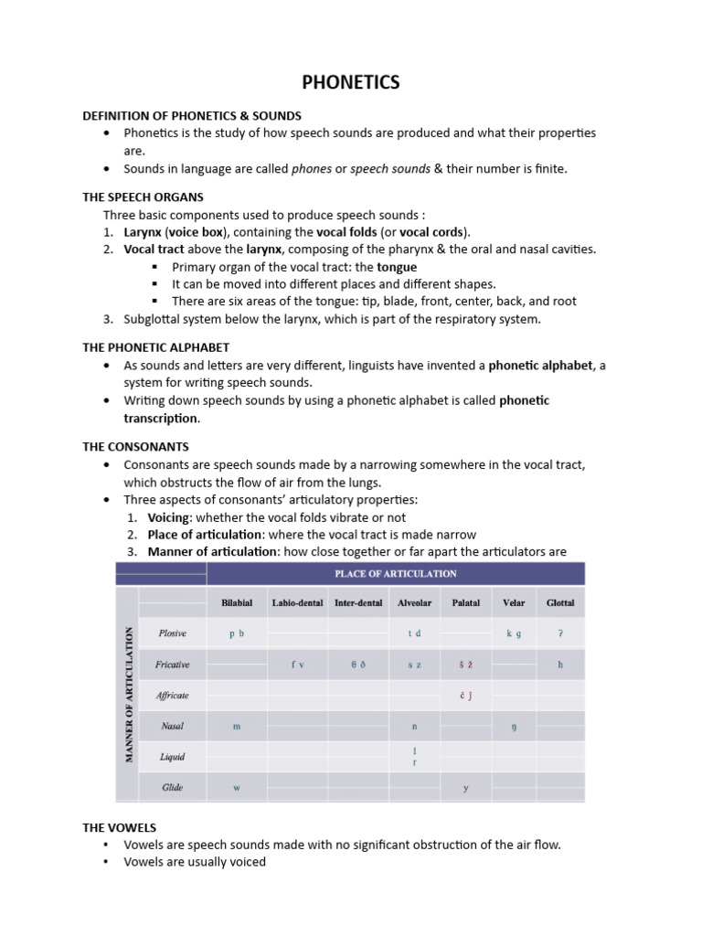 CHAPTER 2 PHONETICS Revision | PDF