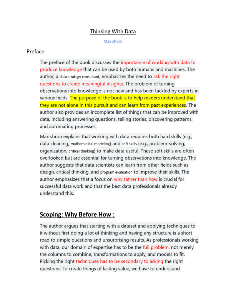 Thinking With Data - Summary | PDF | Argument | Knowledge