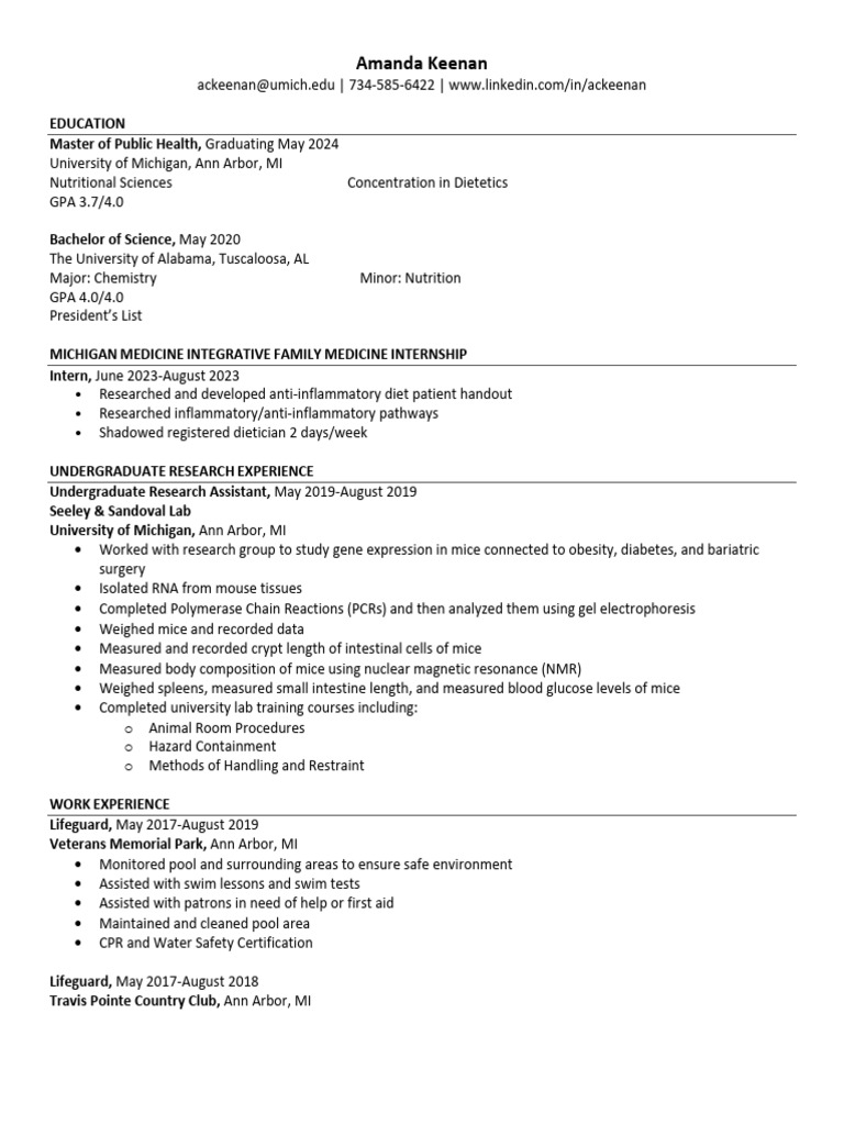Ak Resume - 12 23 | PDF | Dietitian | Fraternities And Sororities