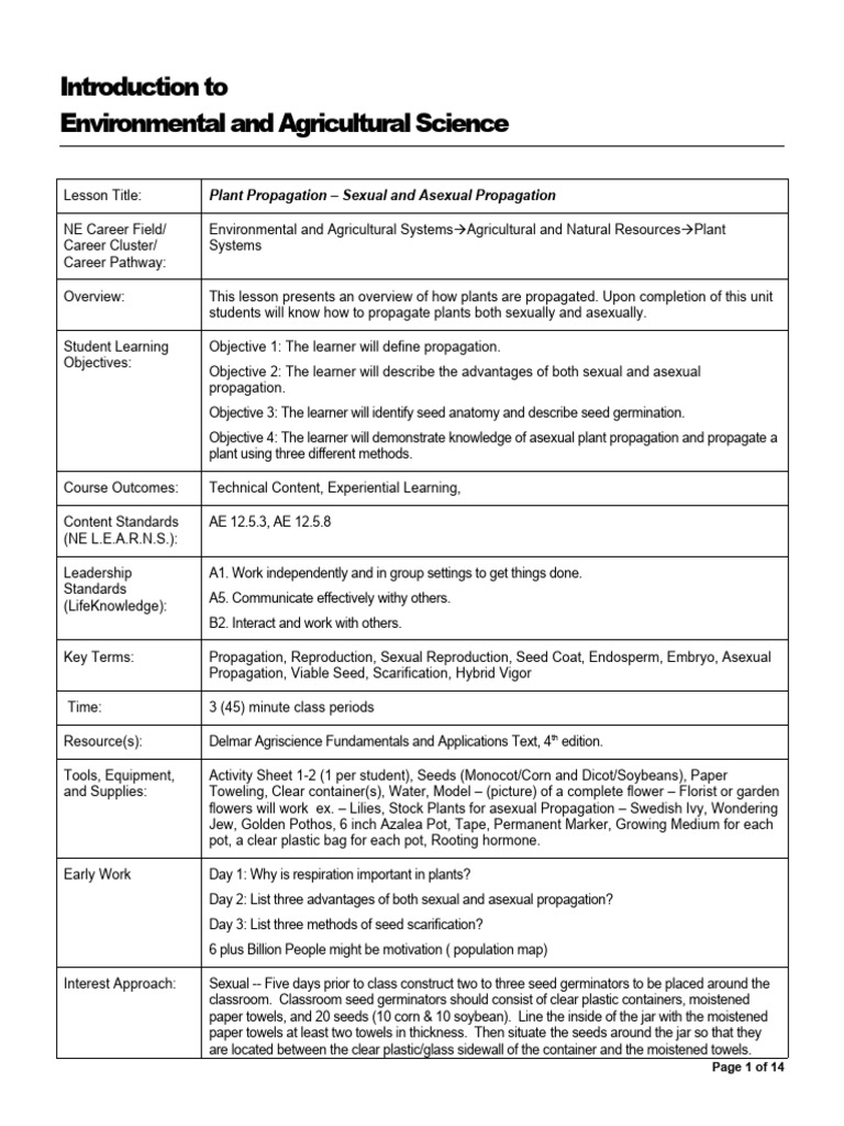 Plant Propagation Lesson Plan | PDF | Seed | Plant Reproduction