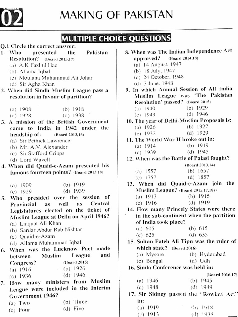 9th-Class-Pak Studies-Chaptr-2-Mcqs | PDF