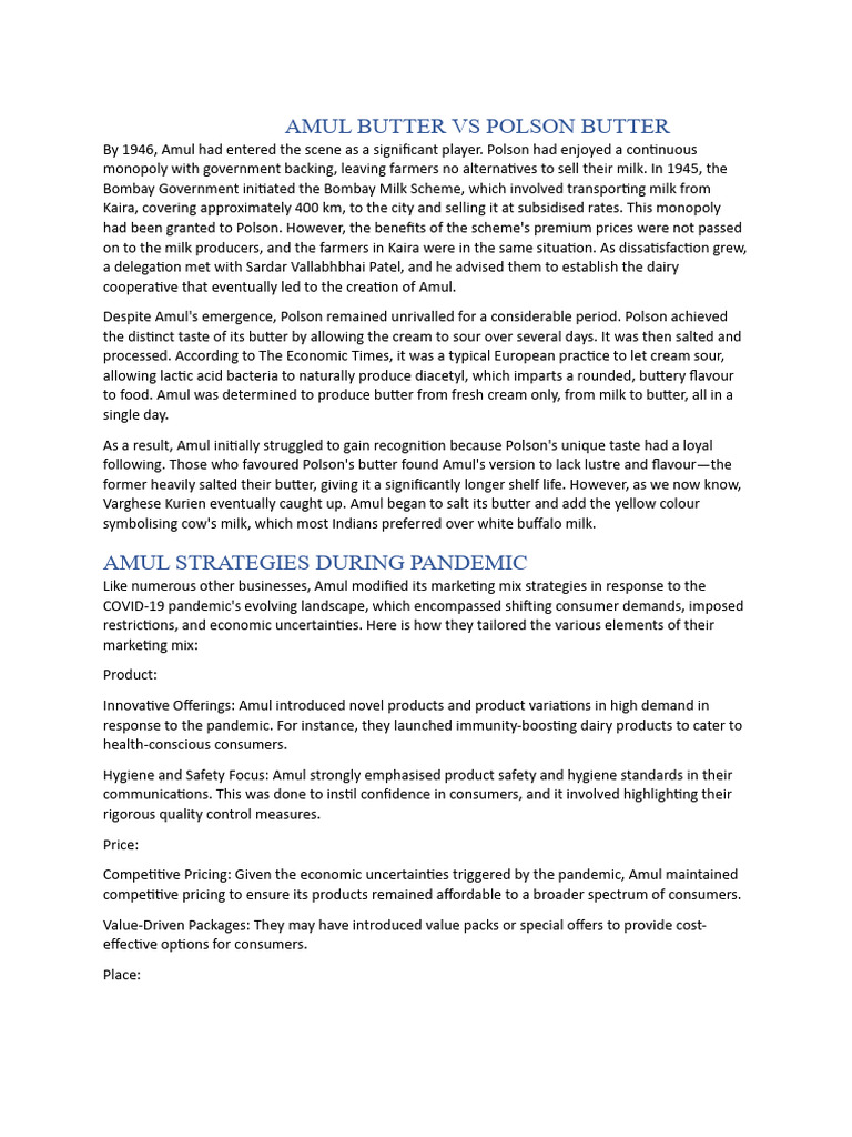 AMUL BUTTER VS POLSON BUTTER | PDF | Marketing | Butter