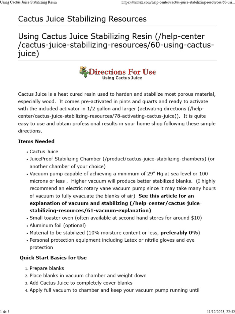Using Cactus Juice Stabilizing Resin | PDF