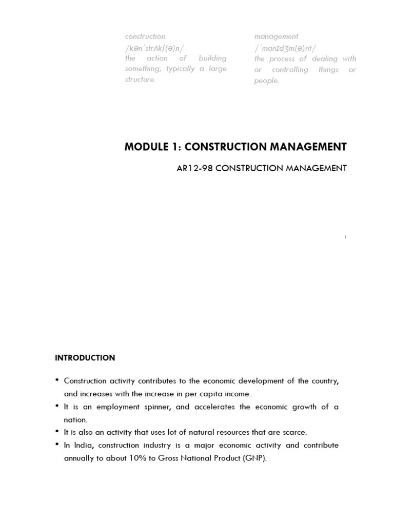 Module 1: Construction Management | PDF