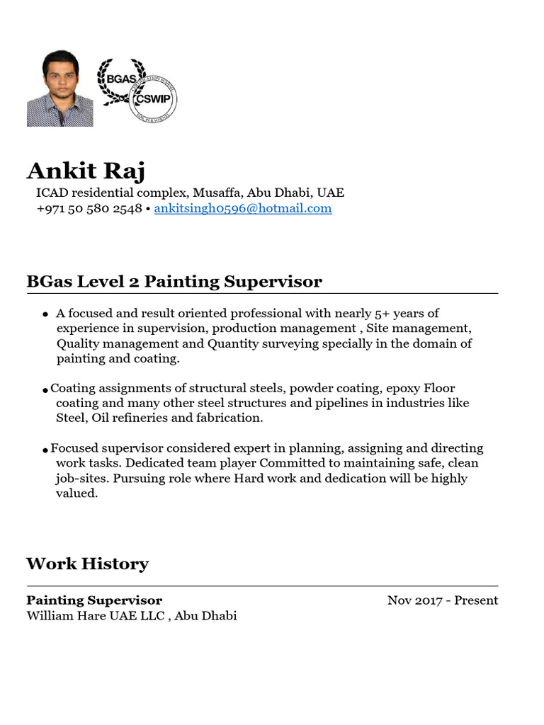 Painting Supervisor Resume | PDF