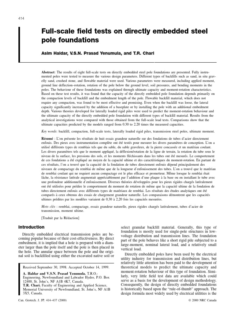 Directly Embedded Steel Pole Foundations | PDF | Concrete | Strength Of ...