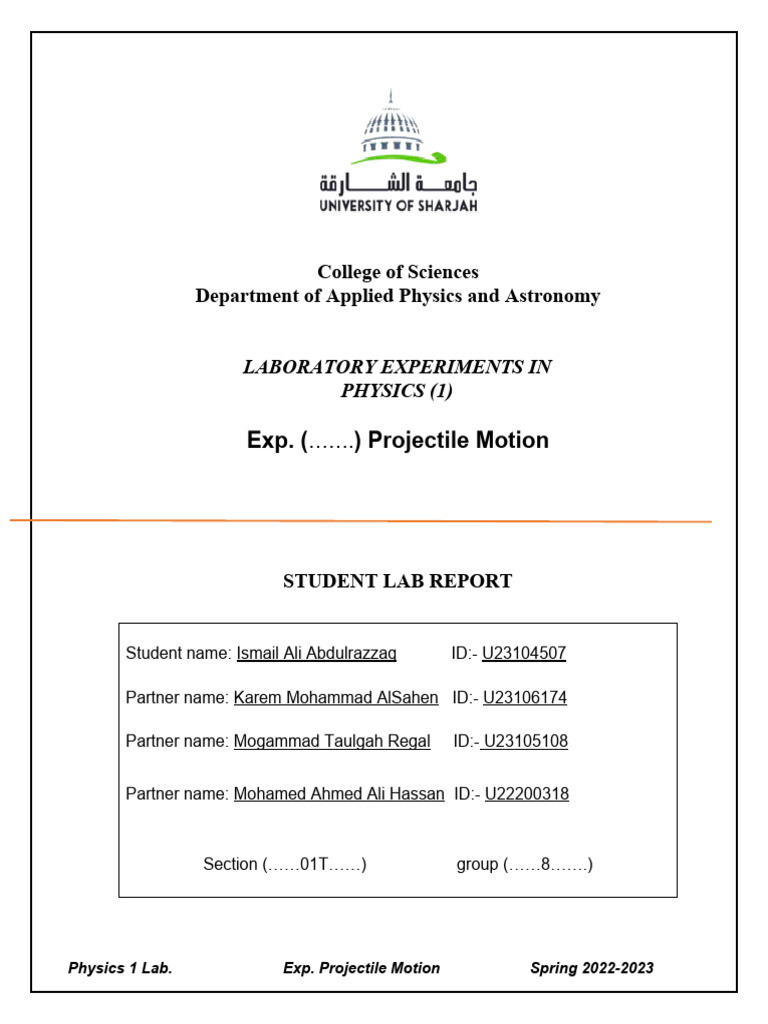 Exp (05) - Projectile Motion-Lab Report | Download Free PDF | Motion ... Exp (05) - Projectile Motion-Lab Report | Download Free PDF | Motion ...