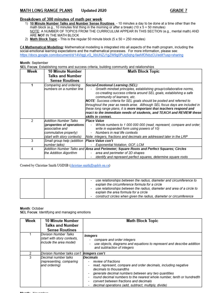 Grade 7 Ontario Math Long Range Plans | PDF | Numbers | Multiplication