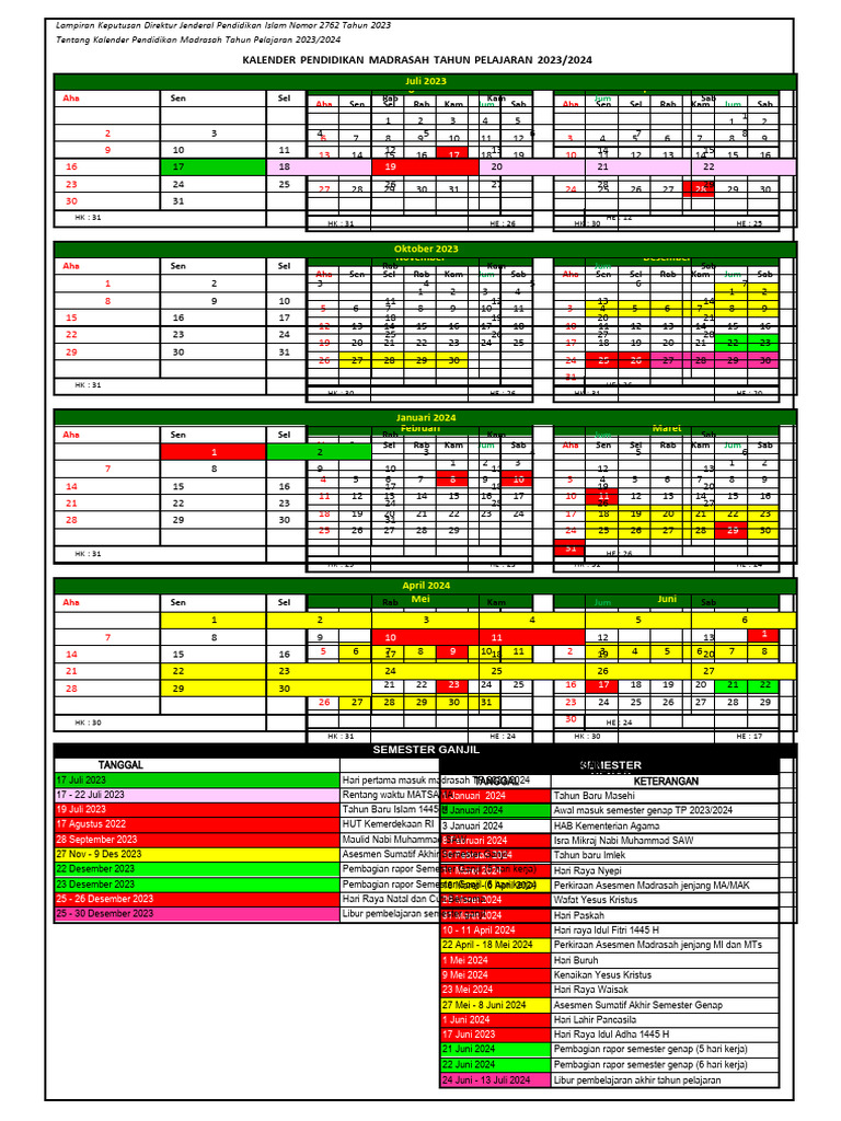Kaldik Madrasah 2023-2024 Pendis | PDF