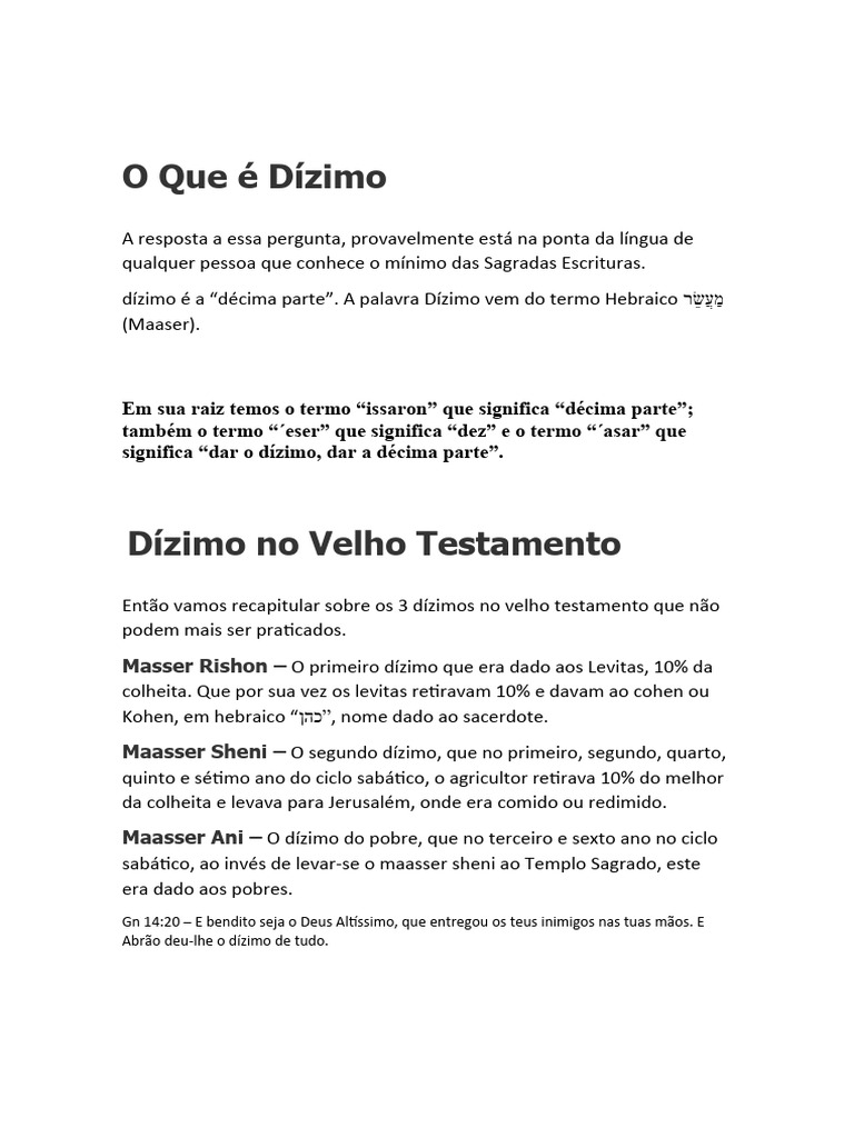 O Que É Dízimo | PDF | Dízimo | Jesus