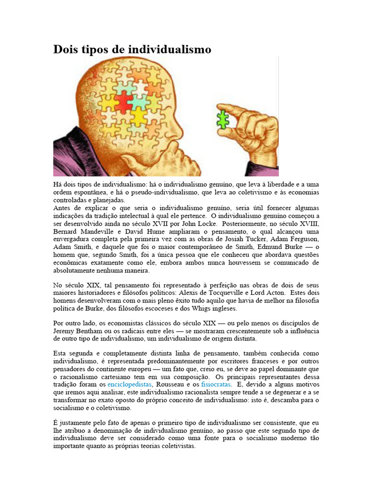 Hayek - Artigo - Dois tipos de individualismo | PDF | Liberdade | Individualismo